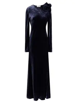 Zimmermann Floral-appliquéd Velvet Maxi Dress - Navy