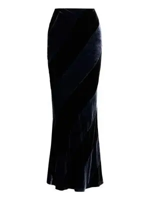 Retrofete Venus Striped Velvet Maxi Skirt - Black