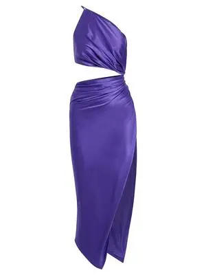 THE SEI One-shoulder Cutout Silk-satin Midi Dress - Purple