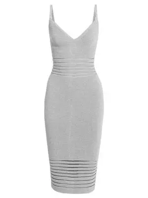 Herve Leger Elsa Metallic Ribbed-knit Midi Dress - Silver