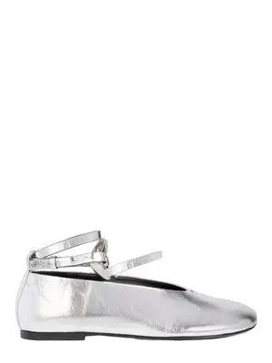 JIL SANDER Metallic Leather Ballet Flats - Silver