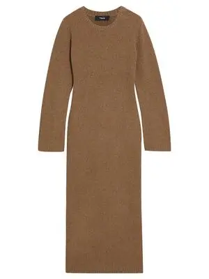 Theory Bouclé-knit Cotton-blend Midi Dress - Light Brown