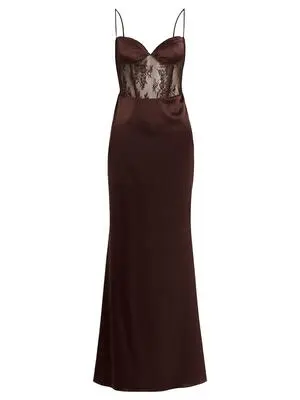 Retrofete Shanelle Lace-paneled Silk-blend Satin Maxi Dress - Chocolate