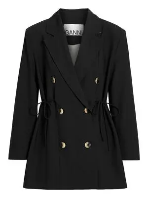 GANNI Double-breasted Crepe Blazer - Black