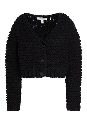 FRAME Cropped Open-knit Cotton-blend Cardigan - Black