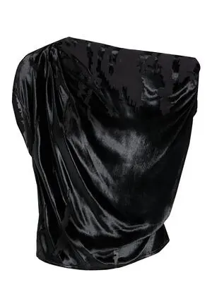 THE SEI One-shoulder Devoré Velvet Top - Black