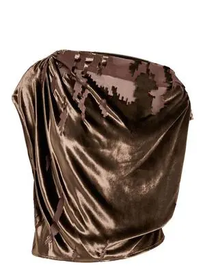 THE SEI One-Shoulder Devoré Velvet Top Chocolate