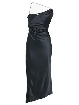 THE SEI One-shoulder Draped Silk-satin Midi Dress - Midnight Blue