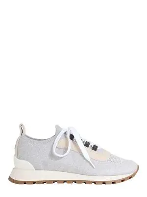 Brunello Cucinelli Bead-embellished Metallic Knitted Sneakers - Light Gray
