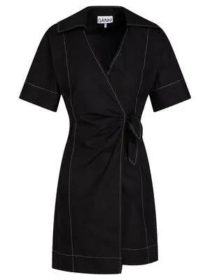 GANNI Cotton-Poplin Mini Wrap Dress