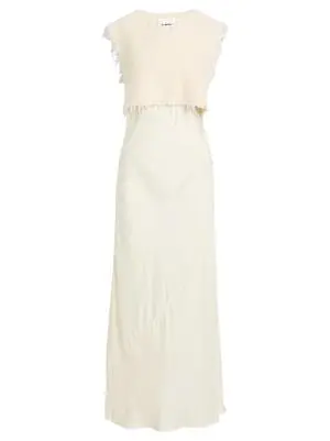 JIL SANDER Frayed Layered Maxi Slip Dress - Ivory