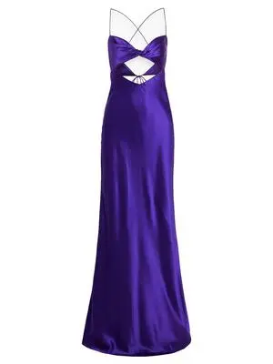 THE SEI Silk-satin Gown With Cutout - Purple