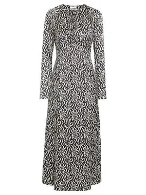 GANNI Printed Silk-blend Satin Midi Dress - Black
