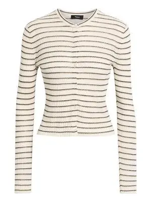 THEORY Ribbed Striped Linen-Blend Cardigan