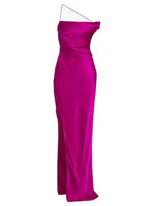 THE SEI One-shoulder Draped Silk-satin Gown - Magenta