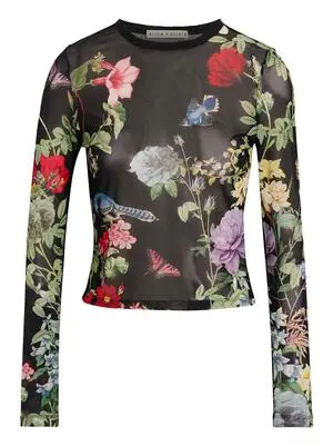 Alice + Olivia Floral-print Stretch-mesh Top - Black