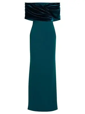 Badgley Mischka Draped Velvet And Crepe Gown - Teal