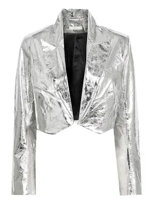 THE SEI Cropped Metallic Textured-leather Blazer - Silver