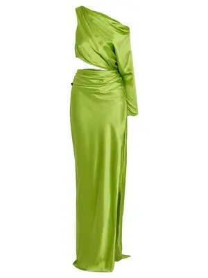 THE SEI One-sleeve Cutout Silk-satin Gown - Chartreuse