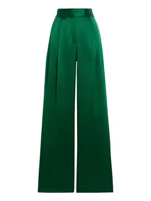 THE SEI Silk-Satin Wide-Leg Pants Emerald