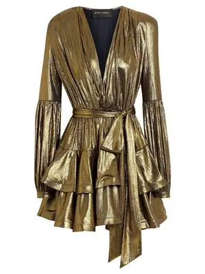BRONX AND BRONCO Bedouin Ruffled Lamé Mini Dress - Gold