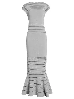 Herve Leger Camila Metallic Ribbed-knit Gown - Silver