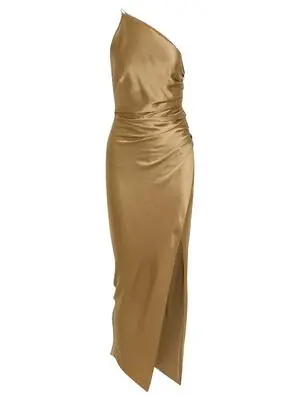THE SEI One-Shoulder Draped Silk-Satin Maxi Dress