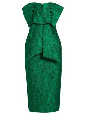Badgley Mischka Strapless Bow-detailed Cloqué Midi Dress - Emerald