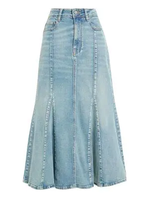 GANNI Pleated Denim Midi Skirt - Light Denim