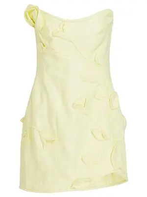 Zimmermann Strapless Floral-appliquéd Linen Mini Dress - Pastel Yellow