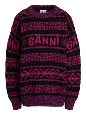GANNI Jacquard-knit Wool Sweater - Black