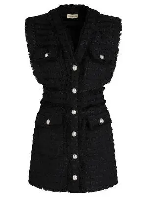 NICHOLAS Frayed Bouclé-tweed Mini Dress - Black