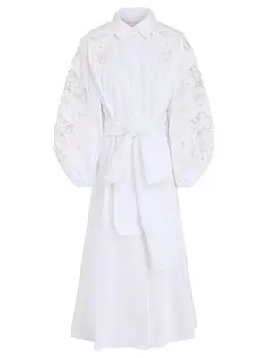 Carolina Herrera Lace-trimmed Cotton-twill Midi Shirt Dress - White