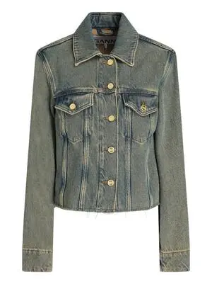 GANNI Frayed Denim Jacket - Mid Denim