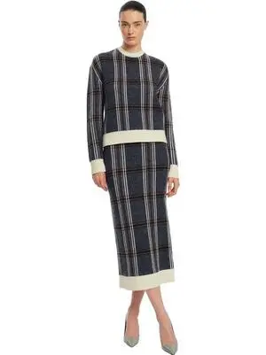 Lela Rose Plaid Jacquard Knit Column Skirt - Blue