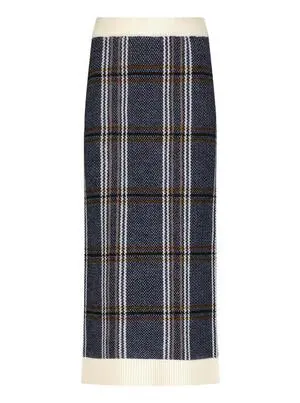 Lela Rose Plaid Jacquard Knit Column Skirt - Blue