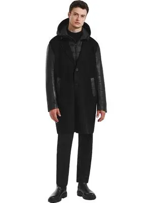 RUDSAK Wool-Blend Coat With Leather Sleeves