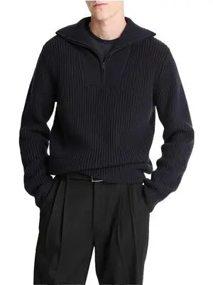 Vince Heirloom Shaker Wool-cashmere Quarter-zip Sweater - Blue