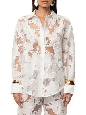 JLUXLABEL Embroidered Floral Button-up Shirt - Ivory