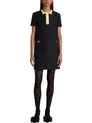 Valentino Garavani V-detail Crepe Couture Minidress - Black/cream