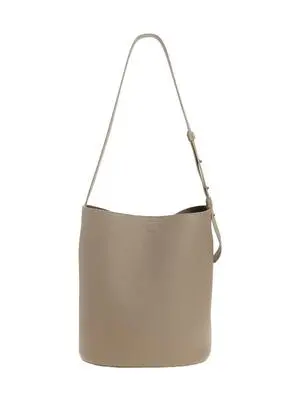 Lié Studio Norma Leather Bucket Tote - Beige Grosgrain
