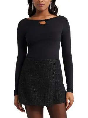 OPEN EDIT Twist Neck Cutout Top - Black