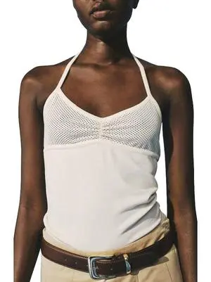 Mango Mesh Bodice Halter Top - Off White