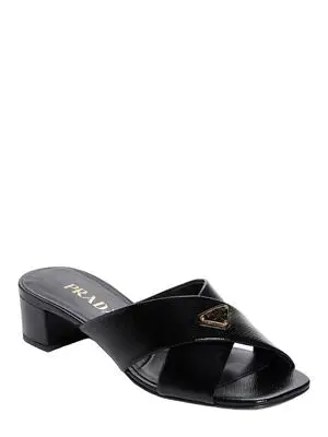 Prada Block Heel Square Toe Sandals - Nero