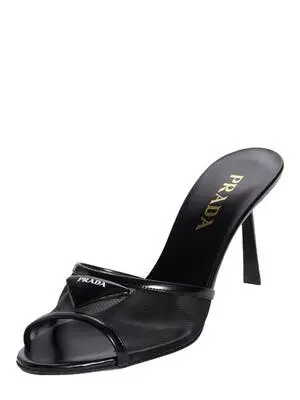 Prada Triangle Logo Mesh Slide Sandal - Nero