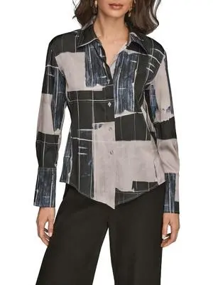 Donna Karan New York Printed Satin Shirt - Vapor Multi