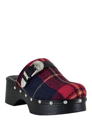 AZALEA WANG Studded Plaid Platform Clogs - Red
