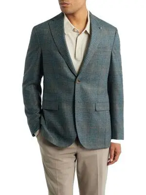 JACK VICTOR Plaid Wool & Silk Sport Coat - Olive