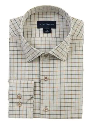 Scott Barber Windowpane Melange Cotton Twill Button-up Shirt - Grey Heather