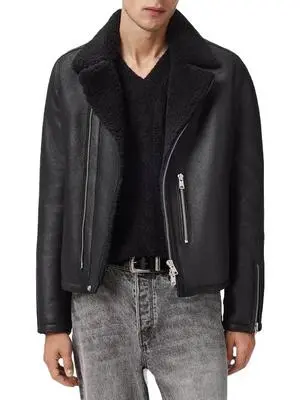 ALLSAINTS Correz Shearling Lined Leather Biker Jacket - Black/black